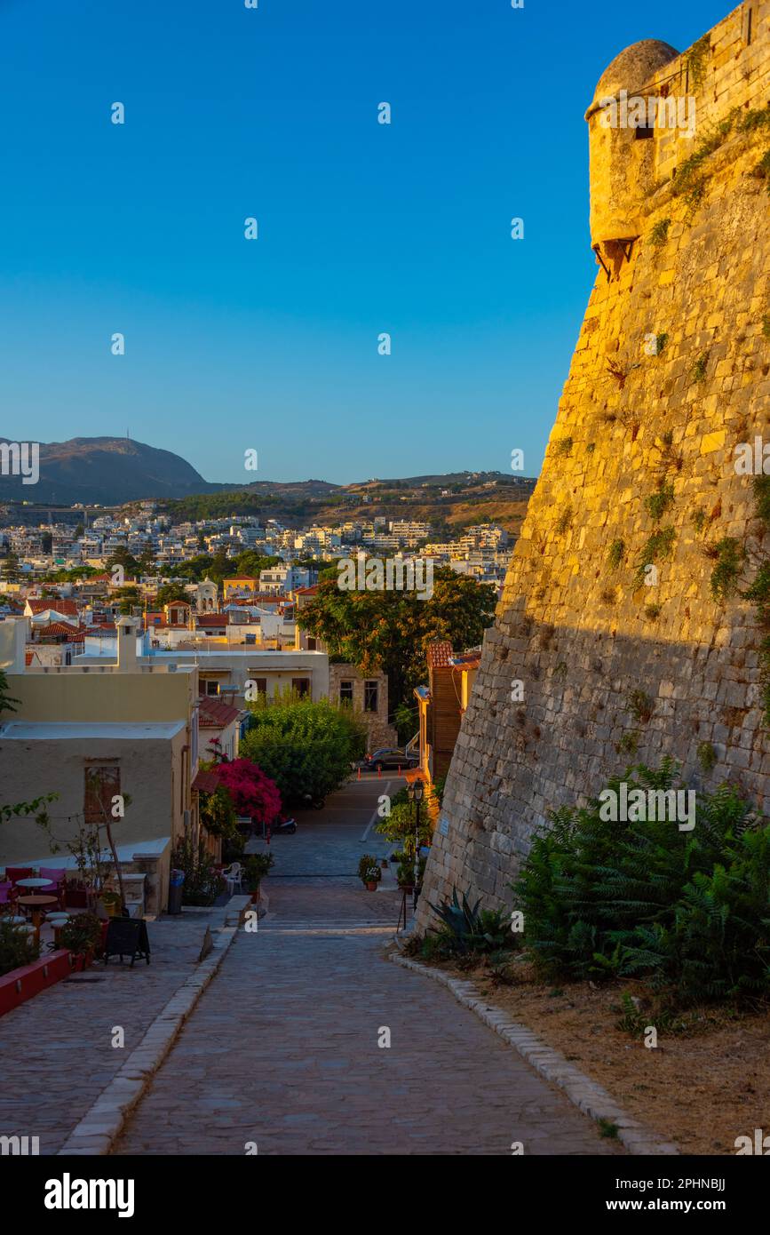 Sunrise view of Venetian Fortezza Castle in Greek town Rethimno, Crete ...