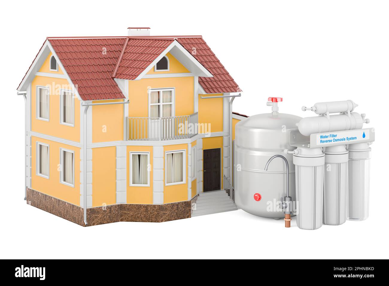 Reverse osmosis system with home, 3D rendering isolated on white ...