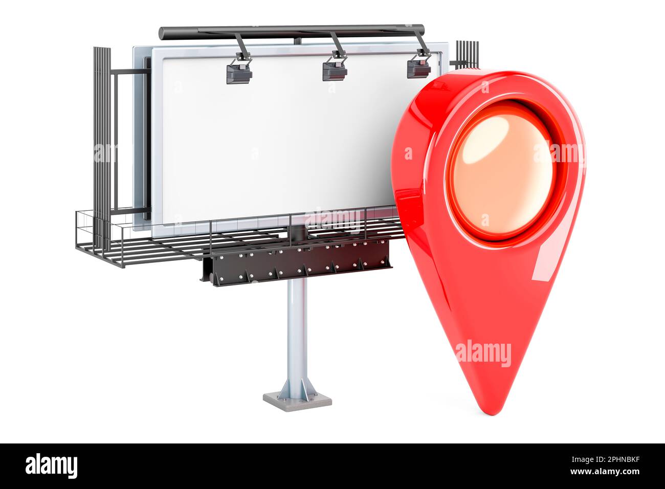 Empty outdoor advertising billboard with map pointer, 3D rendering ...