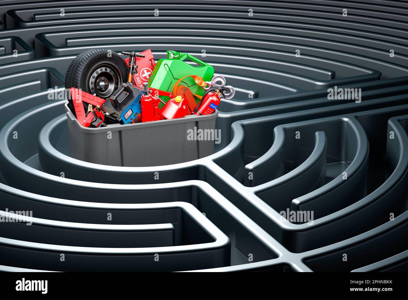 Plastic box full of car tools, equipment and accessories inside ...