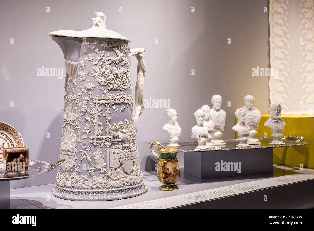 Hohenberg An Der Eger, Germany. 29th Mar, 2023. A porcelain wine jug ...