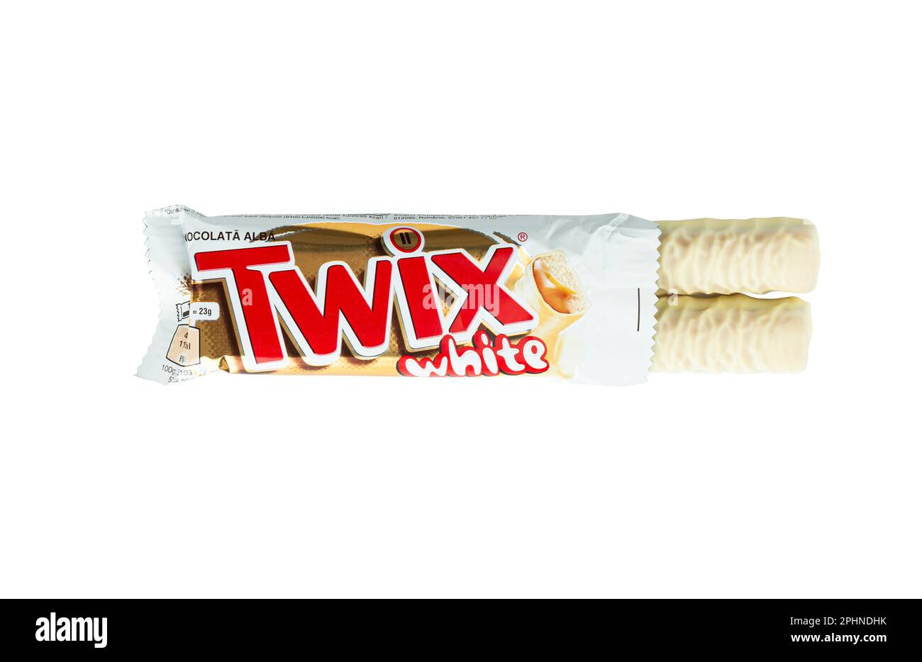 CHISINAU, MOLDOVA - MARCH 12, 2023: Opened White Twix caramel cookie ...