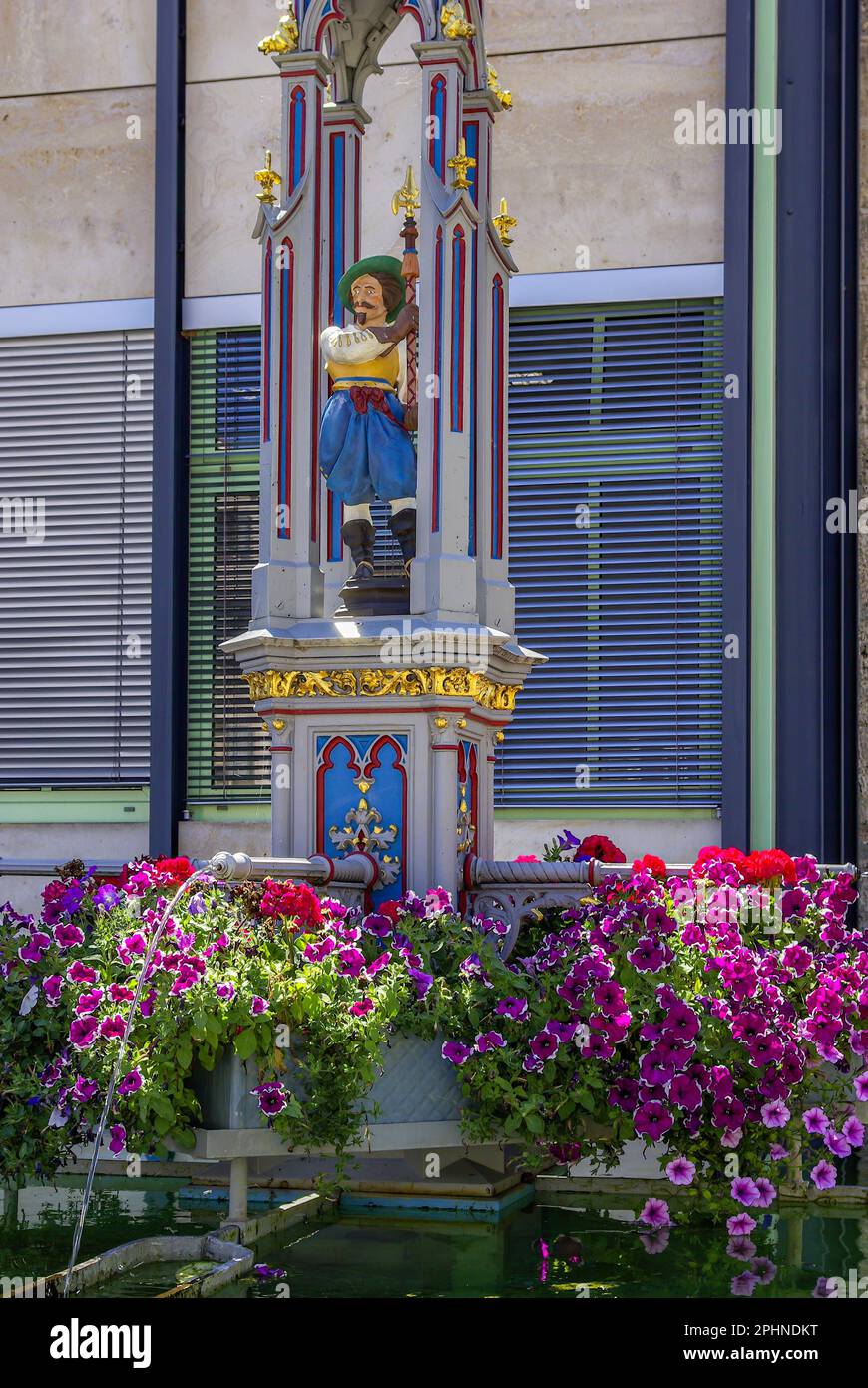 Lammbrunnen fountain with Landsknecht figure, historical town fountain ...