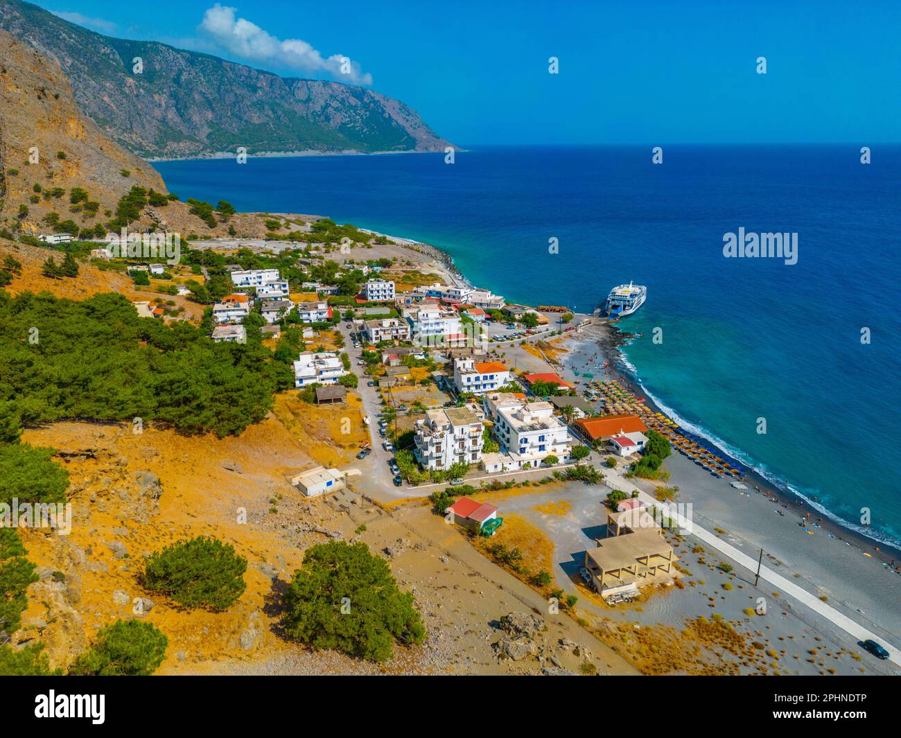 Aerial view of a beach at Agia Roumeli at Greek island Crete Stock ...