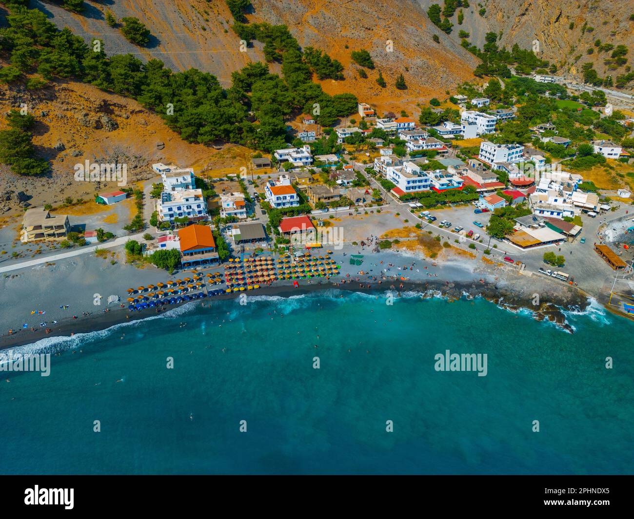 Aerial view of a beach at Agia Roumeli at Greek island Crete Stock ...