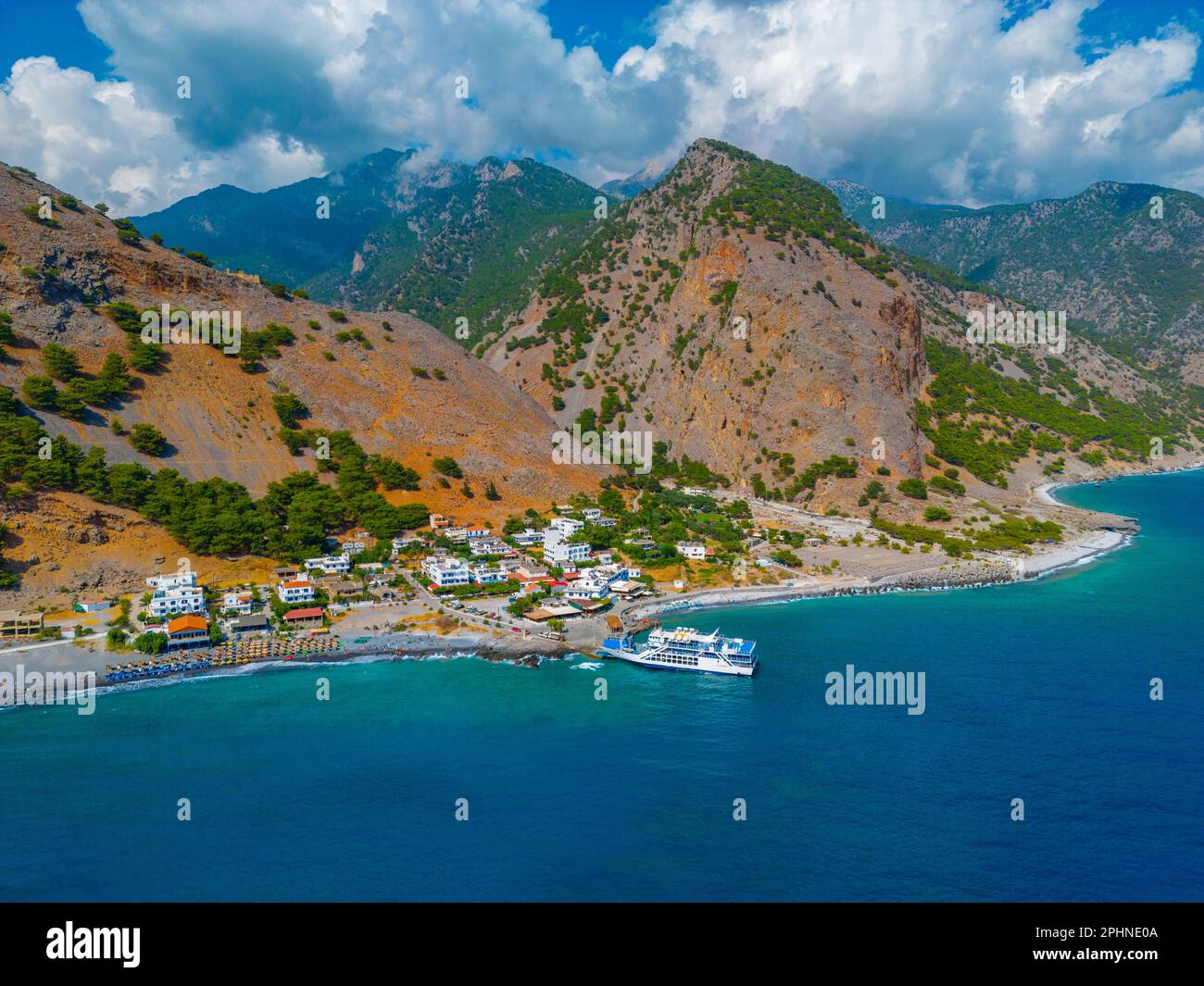 Aerial view of a beach at Agia Roumeli at Greek island Crete Stock ...