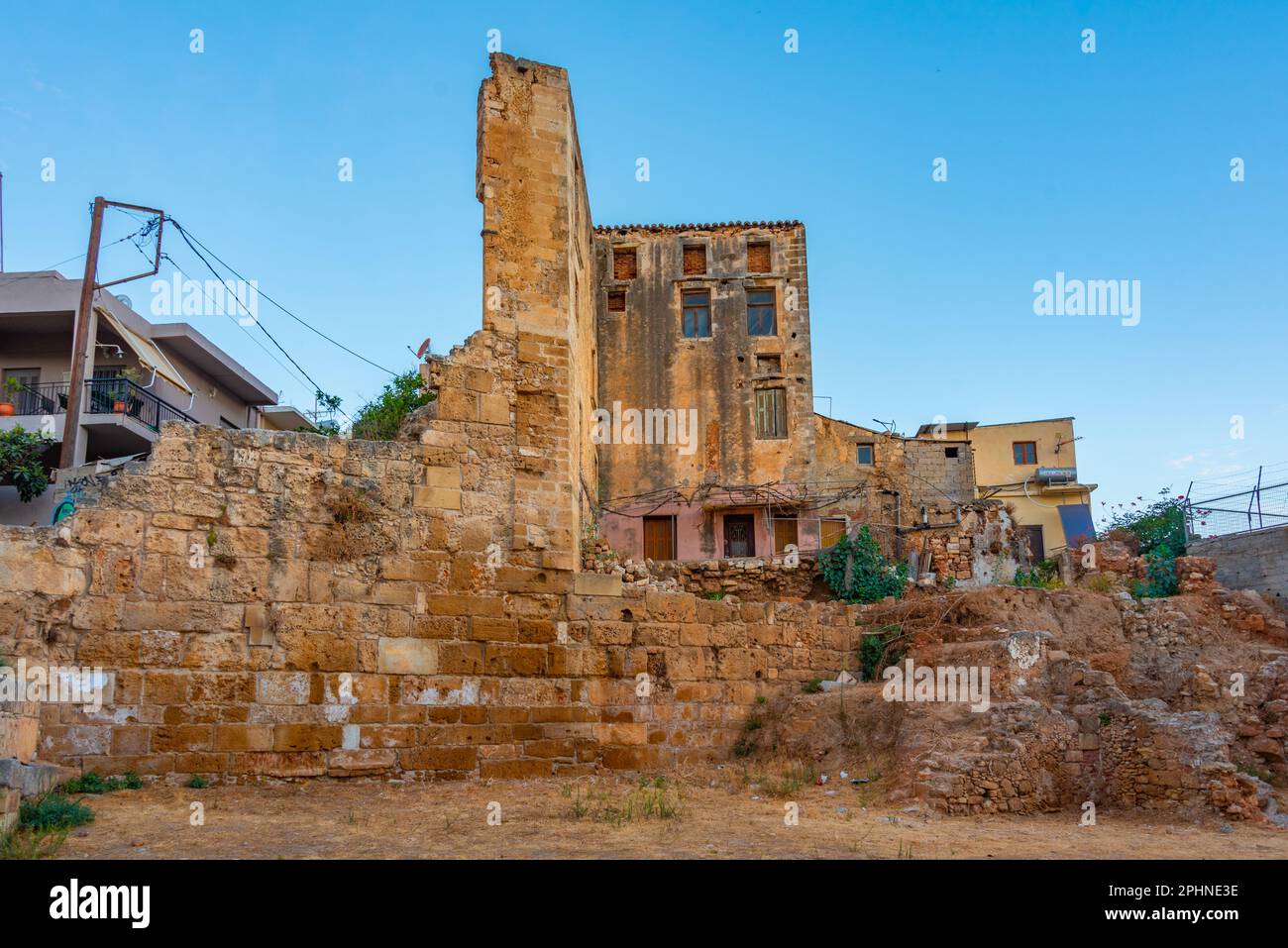 Sunrise views of the byzantine walls of Greek town Chania Stock Photo ...