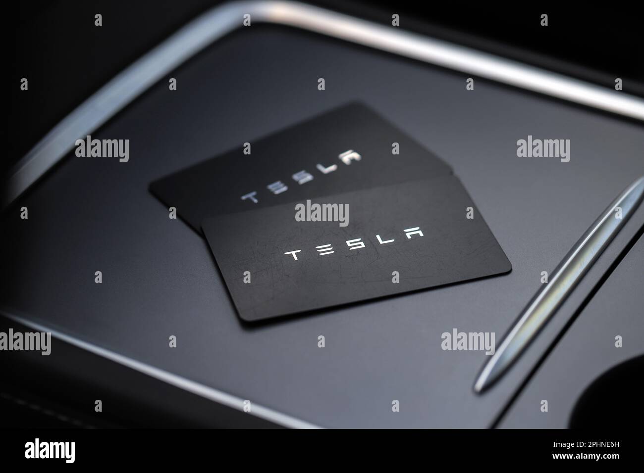 Tesla vehicle electric key cards close-up Stock Photo - Alamy