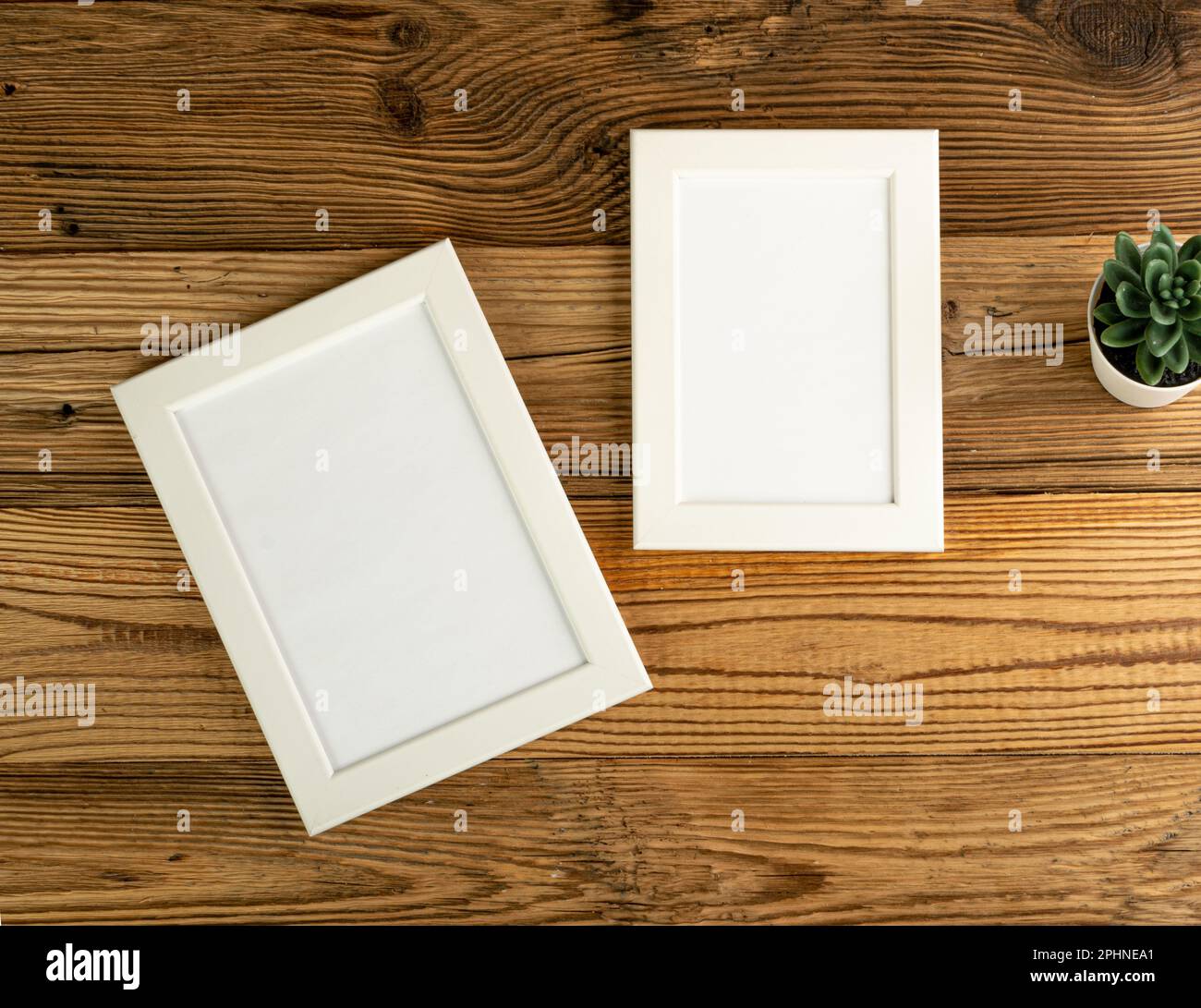 Blank Paper Photo Frames Top View, Empty White Frame on Wood Table Flat ...