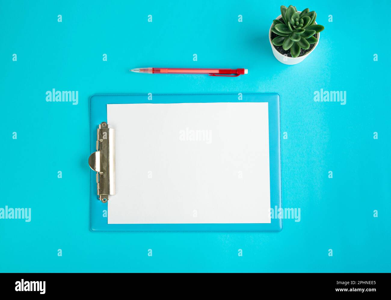 Blank Paper Tablet Top View, Empty White Sheet on Blue Table Flat Lay ...