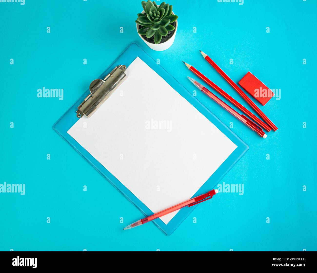 Blank Paper Tablet Top View, Empty White Sheet on Blue Table Flat Lay ...
