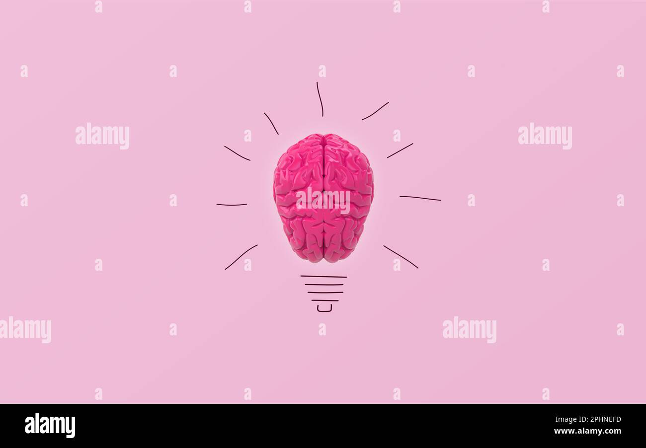 Pink brain on pink clear background. concept light bulb idea. 3d ...