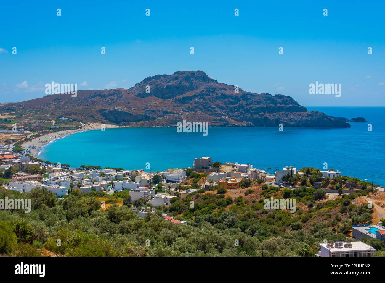 Panorama view of Greek town Plakias at Crete island Stock Photo - Alamy