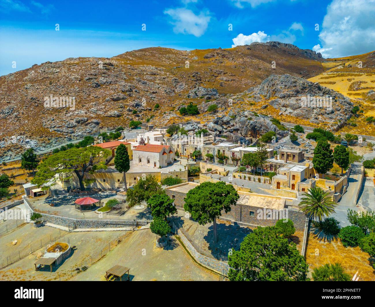 Aerial view of Museum of the Monastery of Preveli at Greek island Crete ...