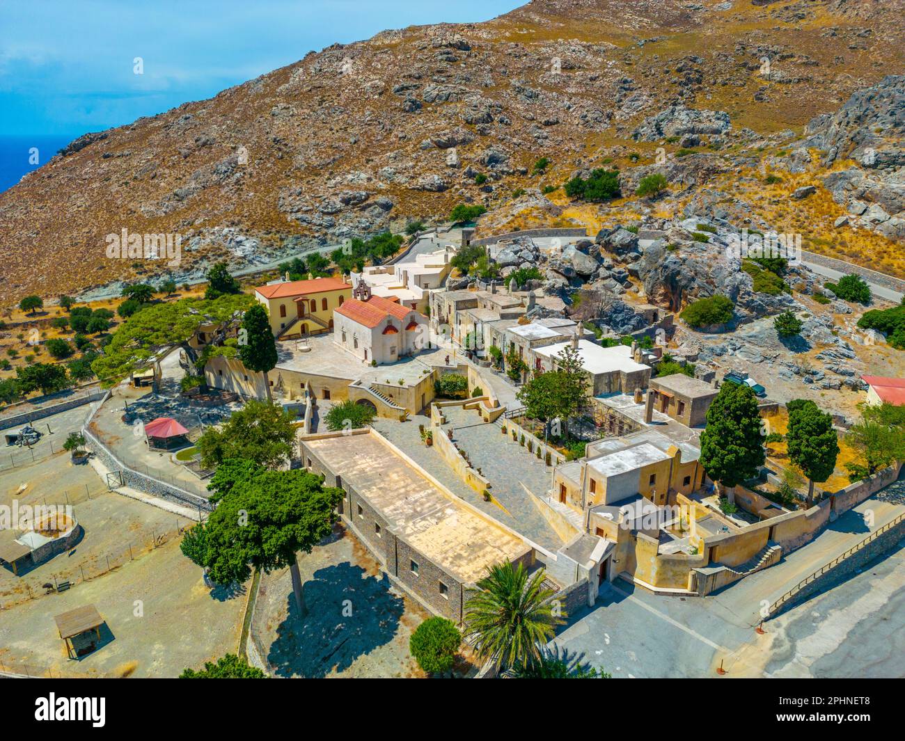 Aerial view of Museum of the Monastery of Preveli at Greek island Crete ...