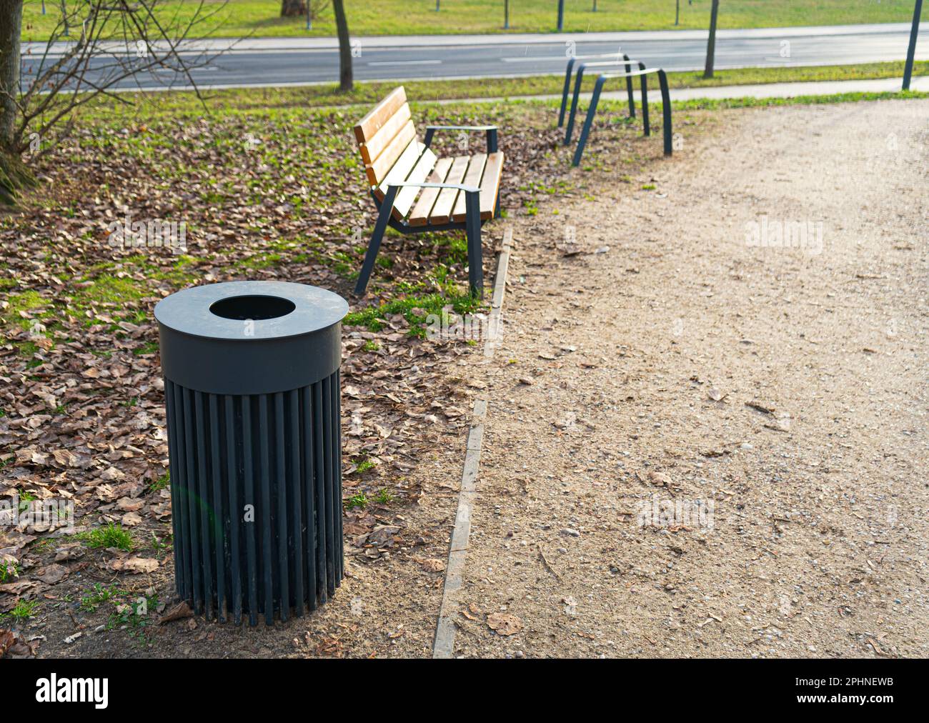 Modern Iron Garbage Bin, Black Trash Can on Street, Metal Waste Bin for ...