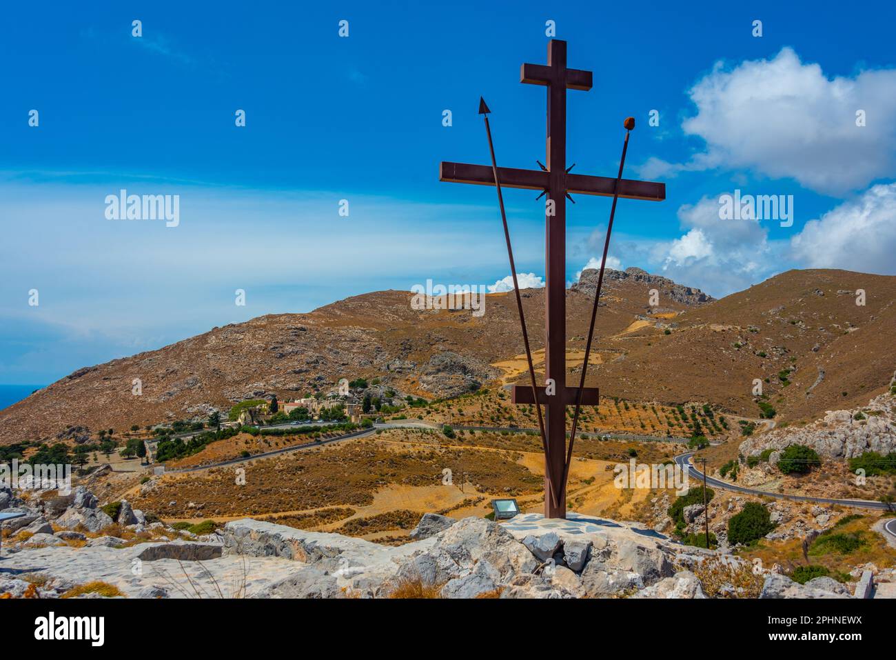 Aerial view of Museum of the Monastery of Preveli at Greek island Crete ...