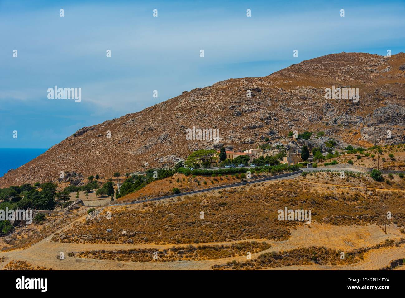 Aerial view of Museum of the Monastery of Preveli at Greek island Crete ...