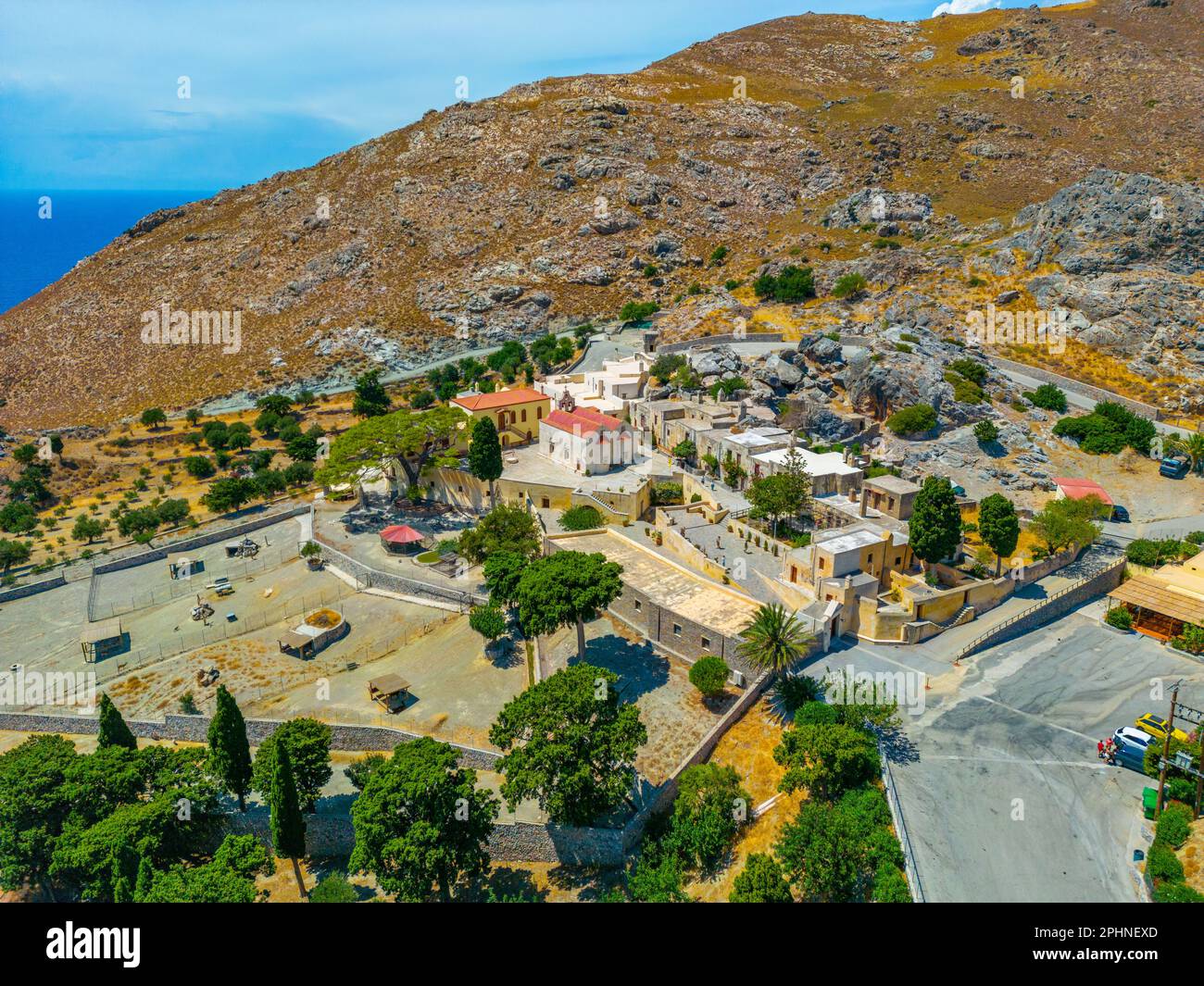 Aerial view of Museum of the Monastery of Preveli at Greek island Crete ...