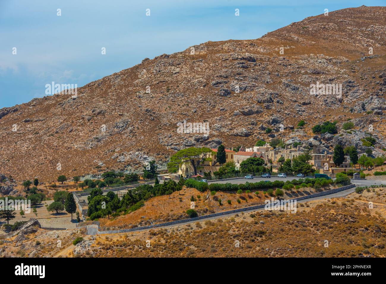 Aerial view of Museum of the Monastery of Preveli at Greek island Crete ...