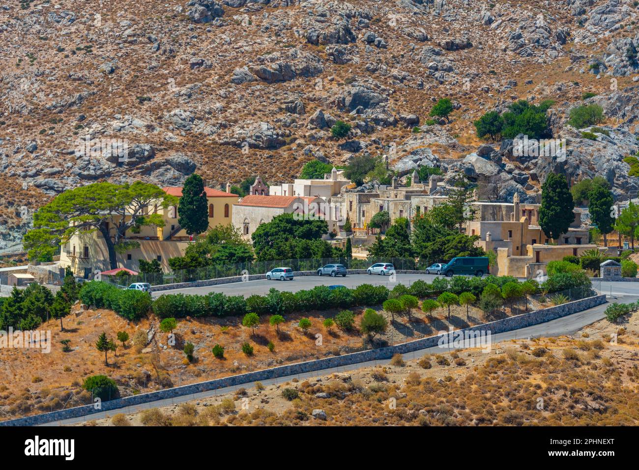 Aerial view of Museum of the Monastery of Preveli at Greek island Crete ...