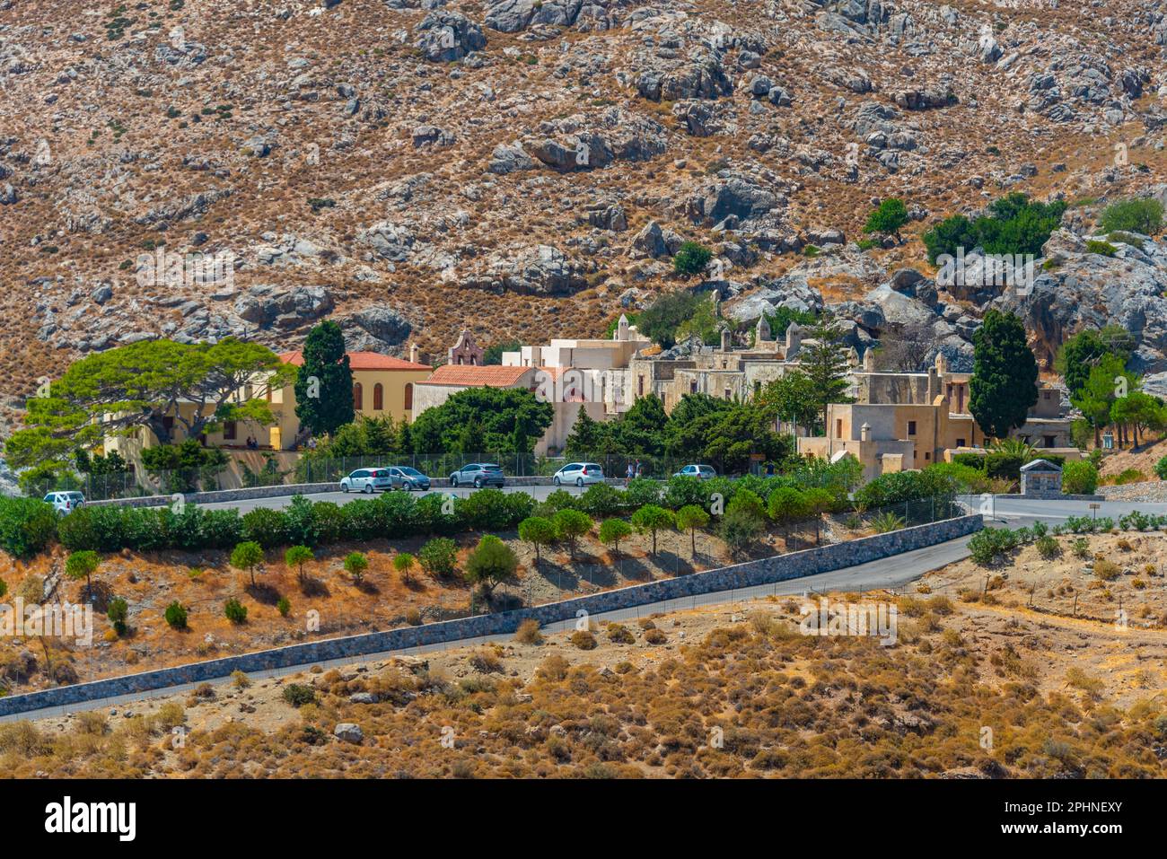 Aerial view of Museum of the Monastery of Preveli at Greek island Crete ...