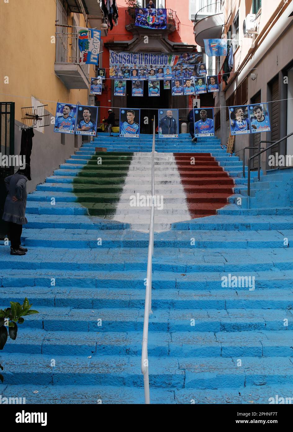 Naples, Italy. 29th Mar, 2023. A staircase in the center of the Spanish ...