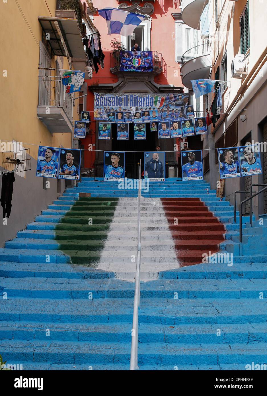 Naples, Italy. 29th Mar, 2023. A staircase in the center of the Spanish ...