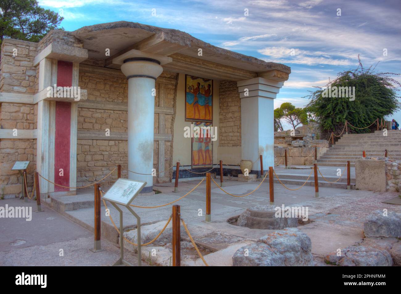 Procession fresco at ruins of Knossos palace in Crete, Greece Stock ...