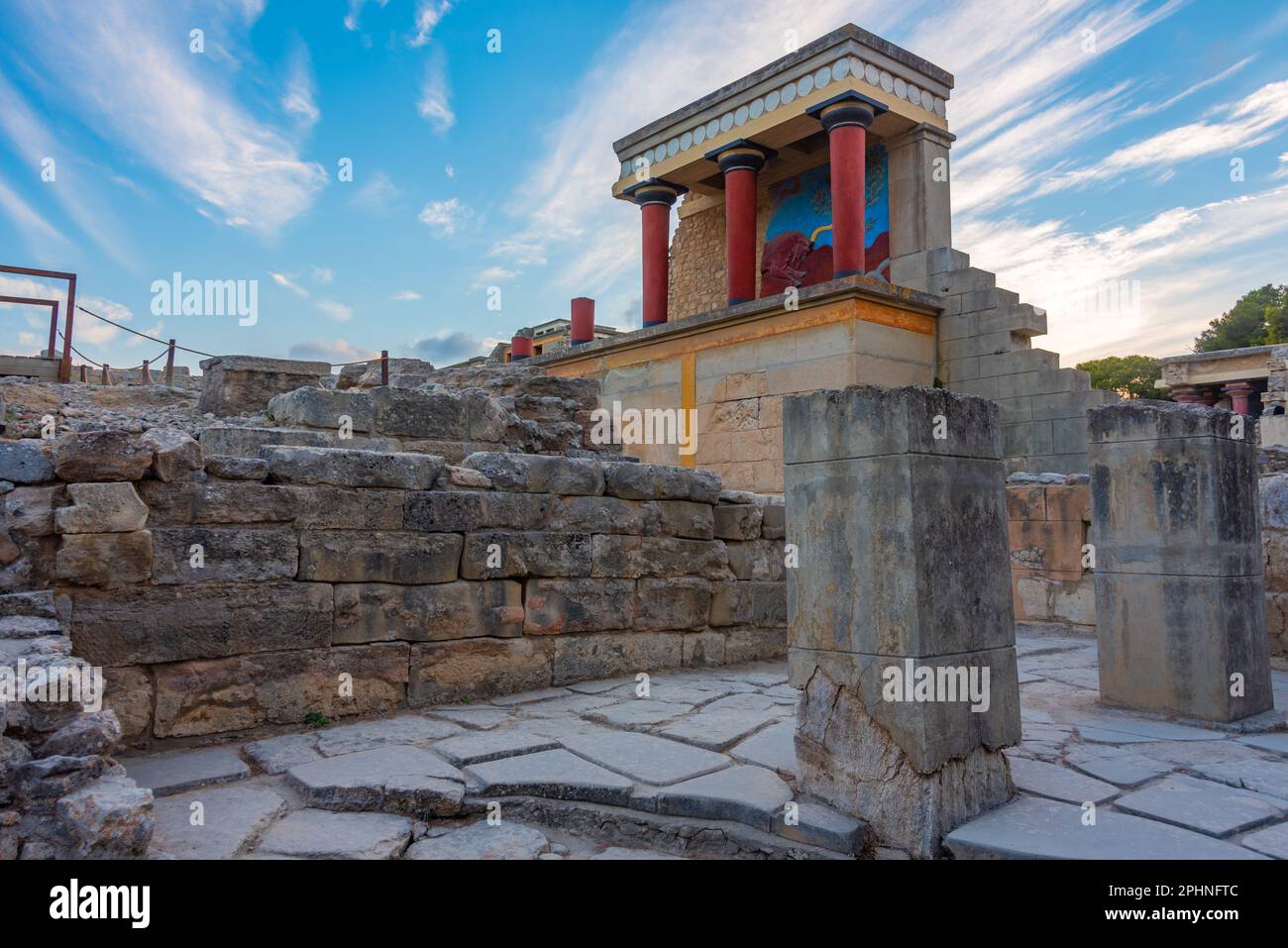 Sunset view of the north entrance to Knossos palace at Greek island ...