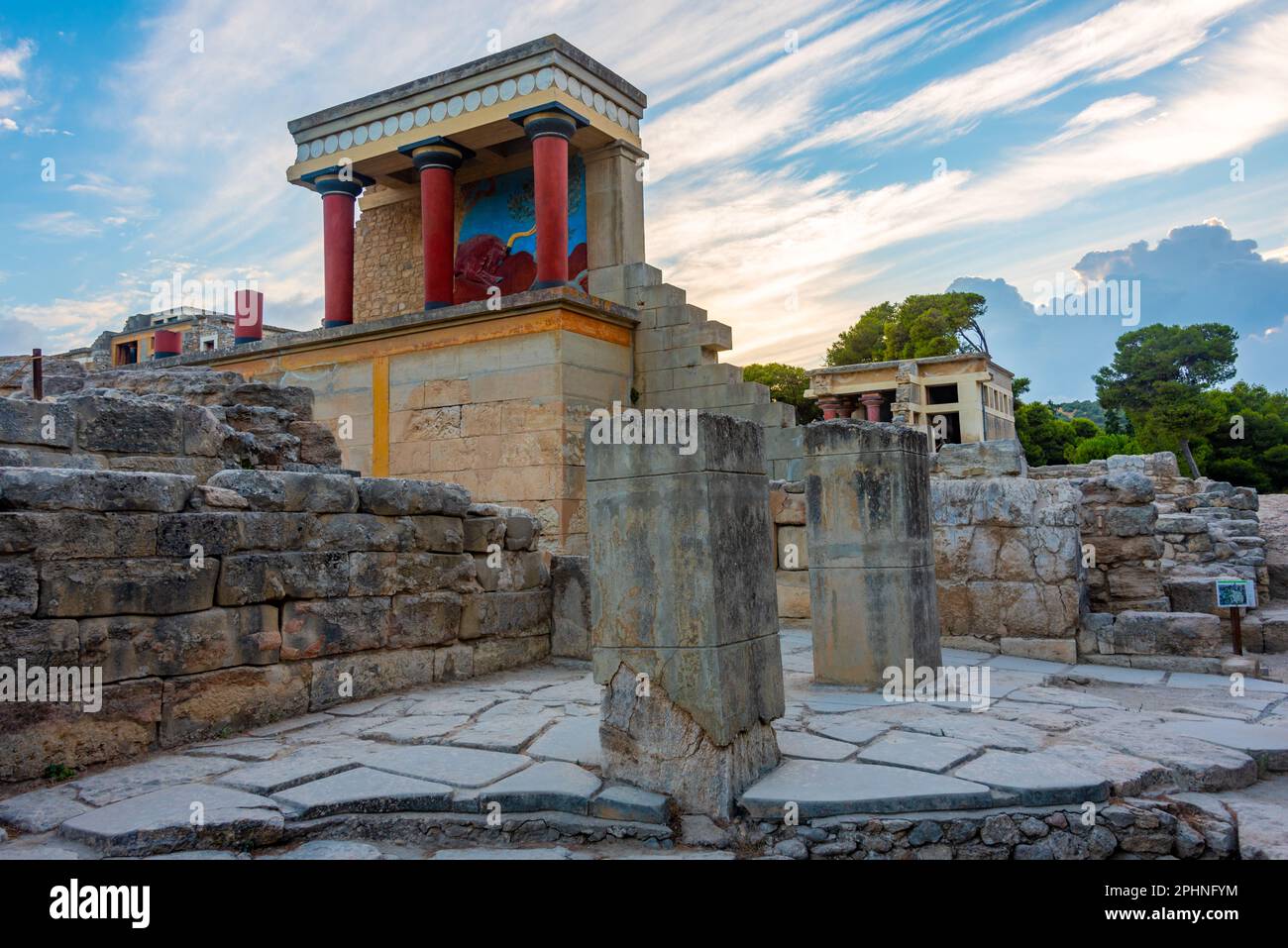 Sunset view of the north entrance to Knossos palace at Greek island ...
