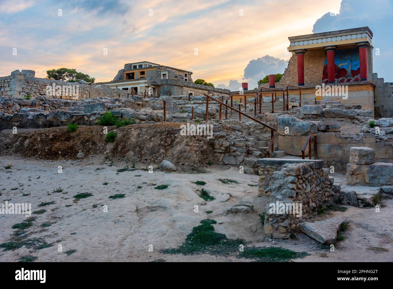 Sunset view of the north entrance to Knossos palace at Greek island ...
