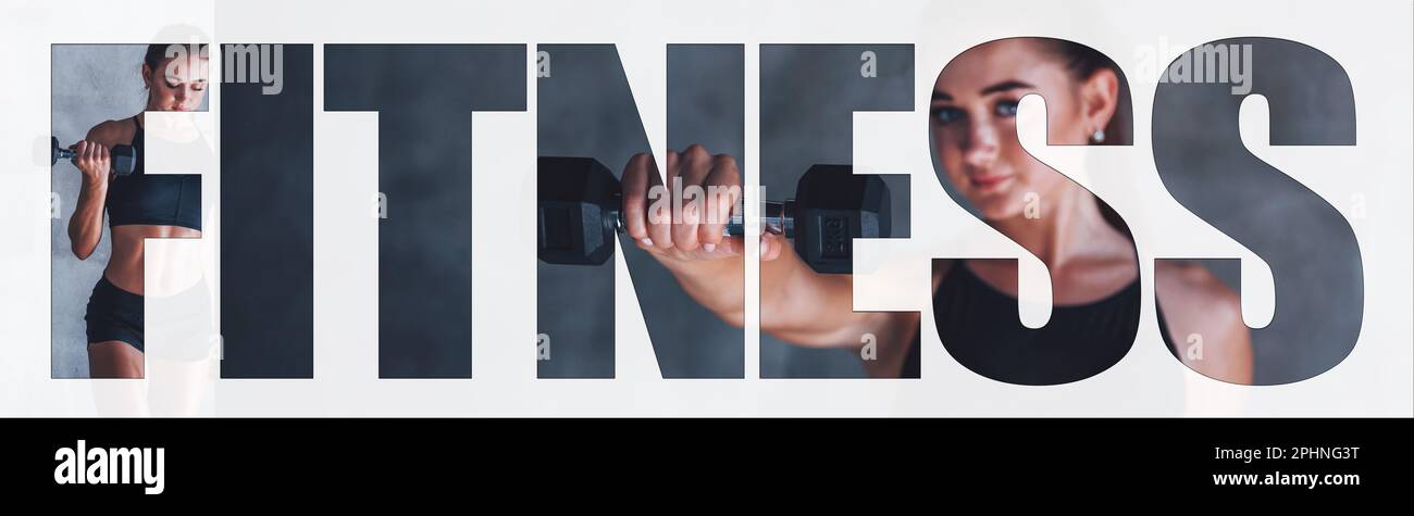 Fitness word with woman inside that have a day in gym Stock Photo - Alamy