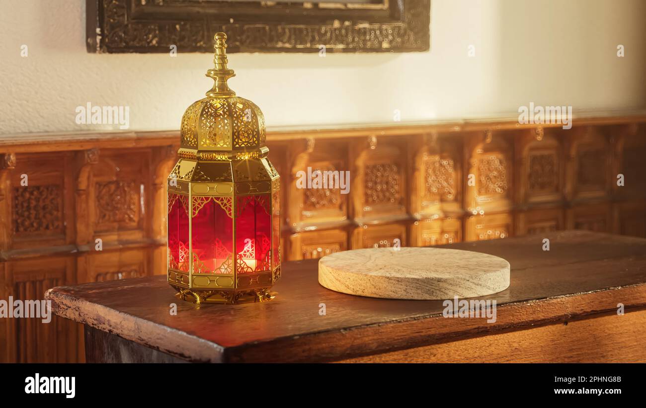 3D Islamic theme Ramadan Lantern, Calligraphy Moon and Podium stage for ...