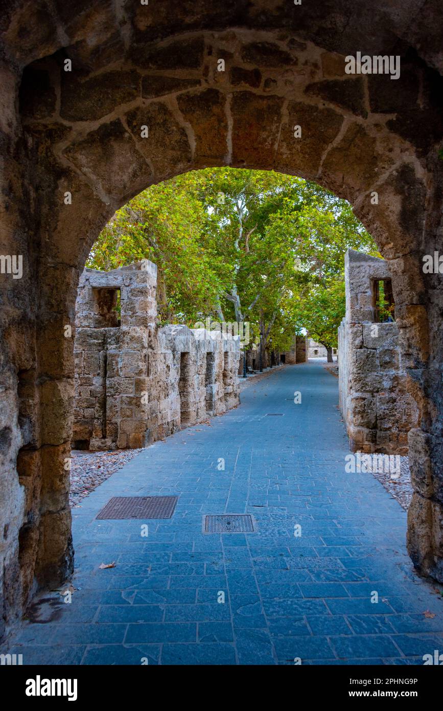 Sunrise view of the Saint Anthony gate of Rhodes in Greece Stock Photo ...
