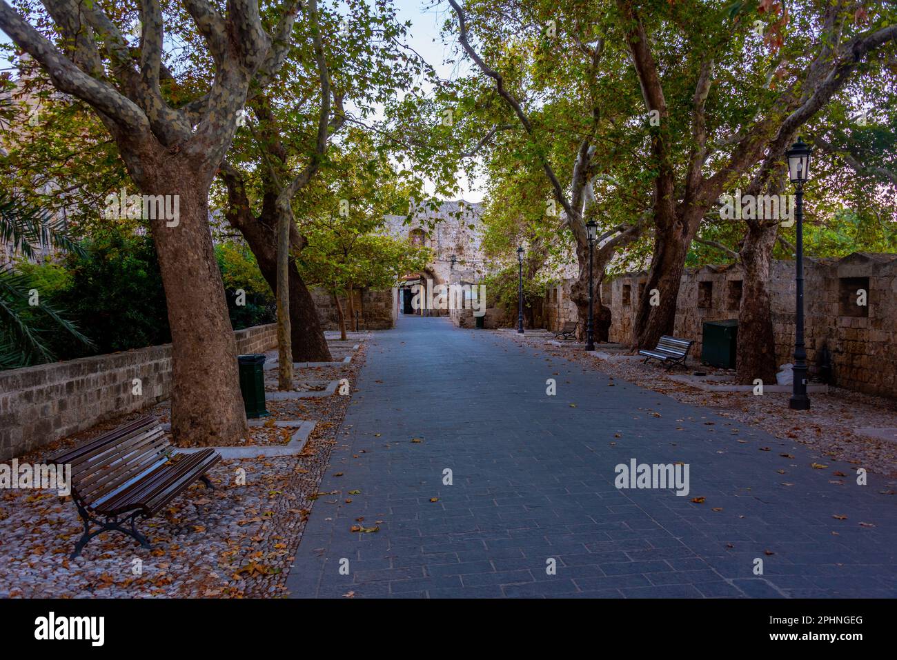 Sunrise view of the Saint Anthony gate of Rhodes in Greece Stock Photo ...