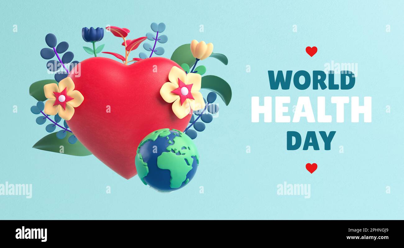 World Health Day banner design with a red heart, planet Earth and ...