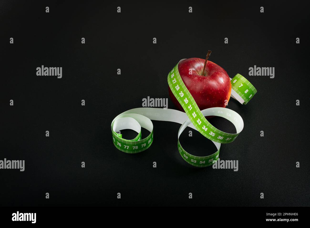 Red Apple and Measuring Tape, Measure Tapes, Metric Tape on Black ...