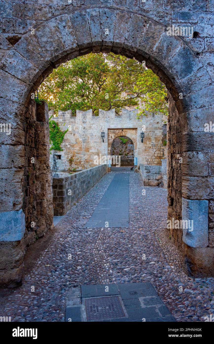 Sunrise view of the Amboise gate of Rhodes in Greece Stock Photo - Alamy