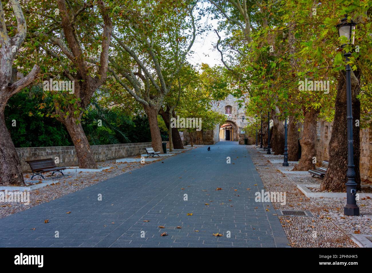 Sunrise view of the Saint Anthony gate of Rhodes in Greece Stock Photo ...