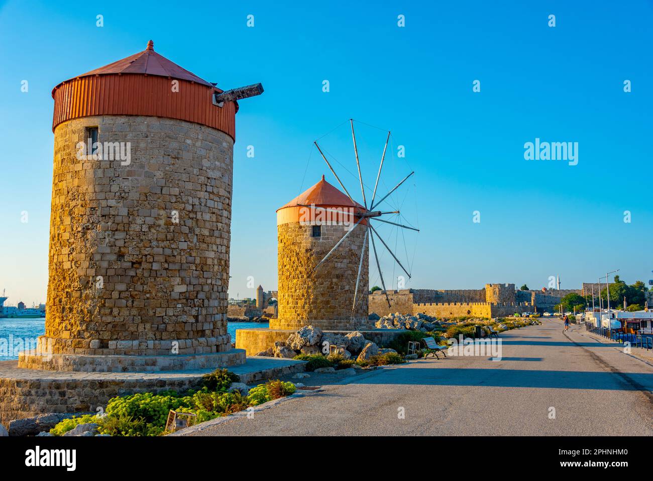 Ancient windmills at the port of Rhodes, Greece Stock Photo - Alamy