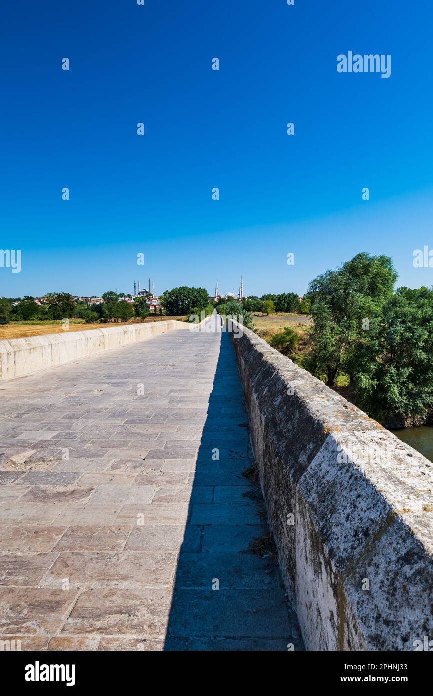 Ottoman bridge on Meric River near Edirne, a famous tourist attraction ...