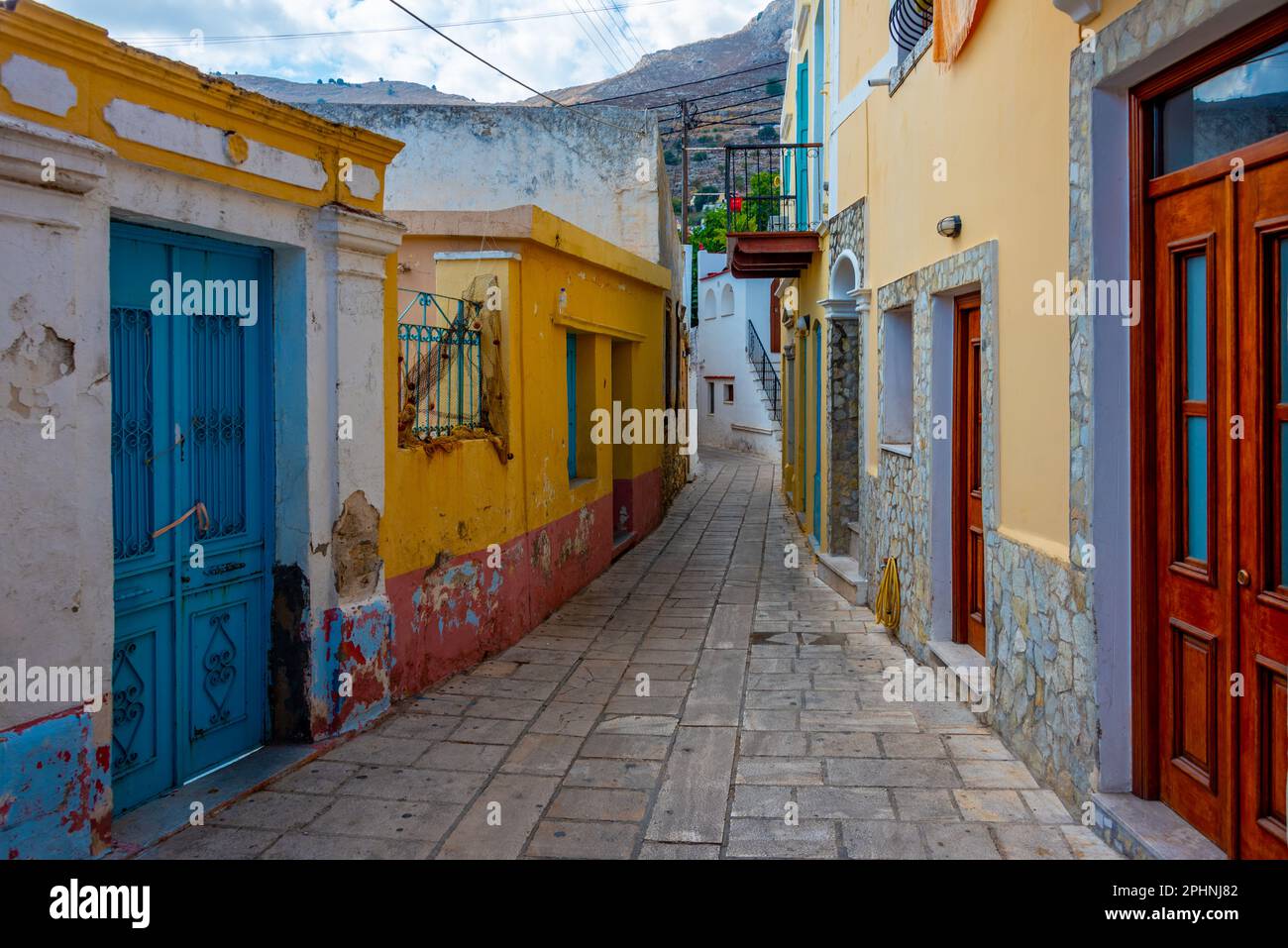 Colorful streets of a town at Greek island Symi Stock Photo - Alamy