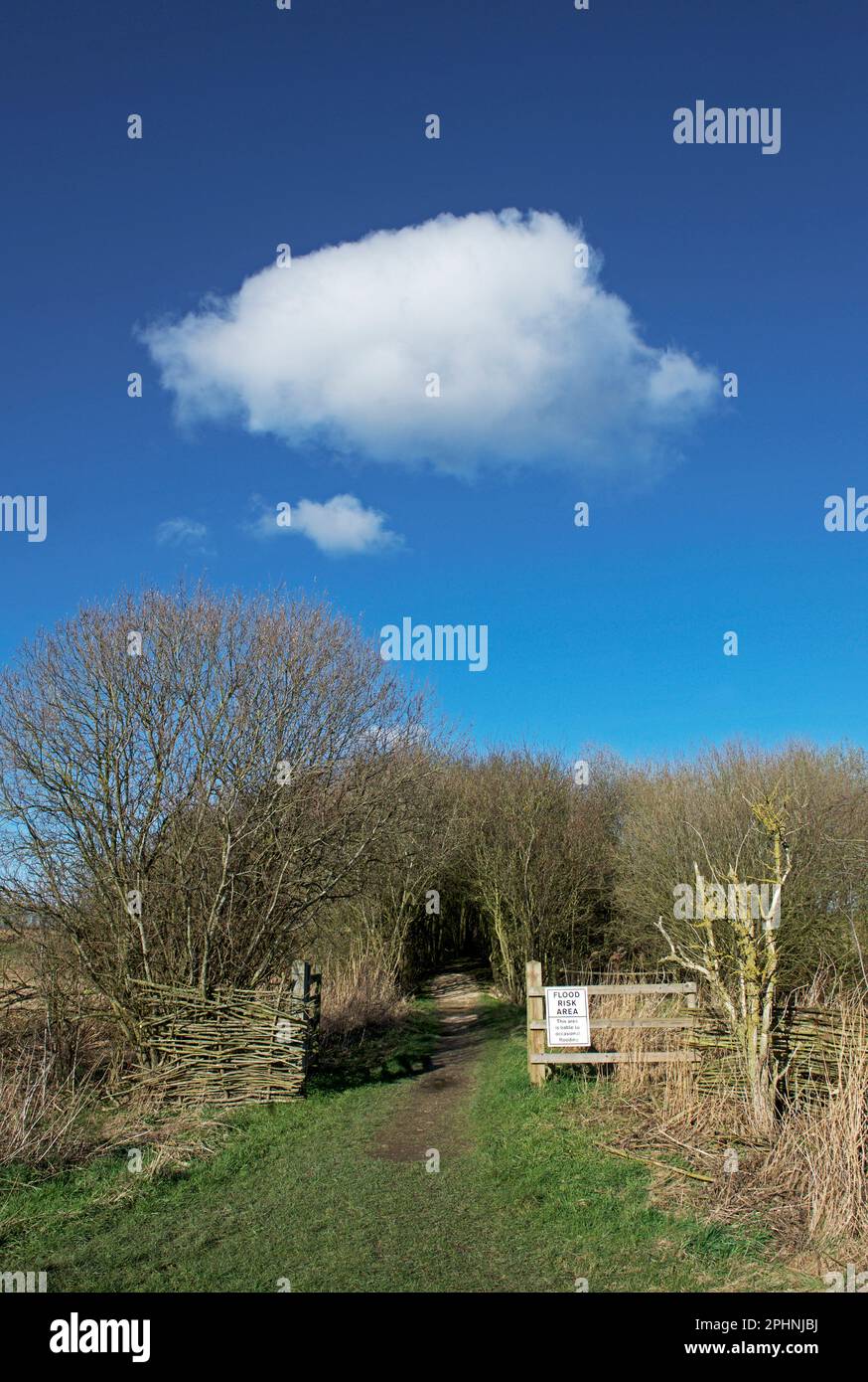 Sign warning about flooding at Blacktoft Sands, an RSPB nature reserve ...