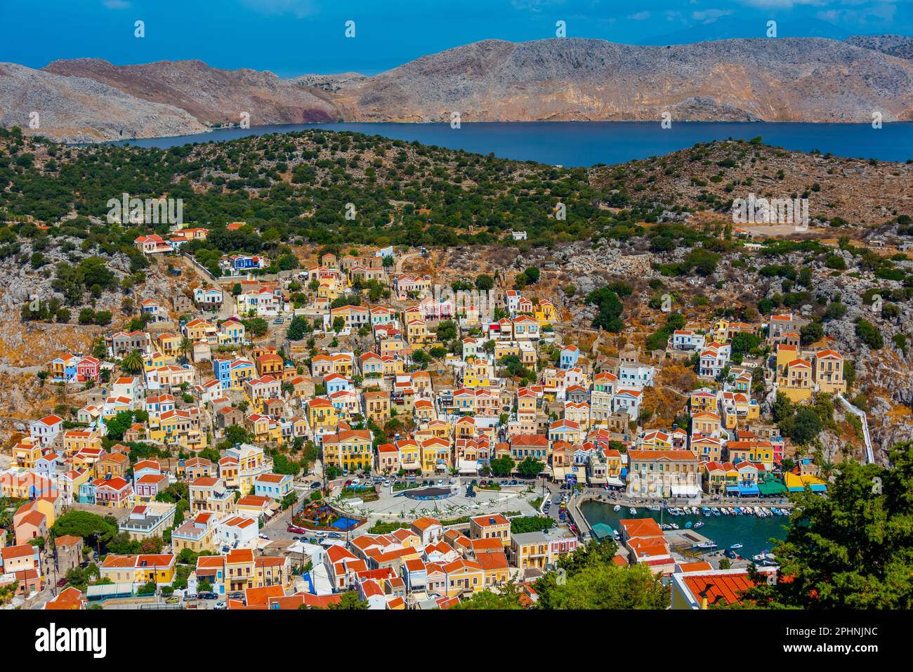 Colorful houses at Greek town Symi Stock Photo - Alamy