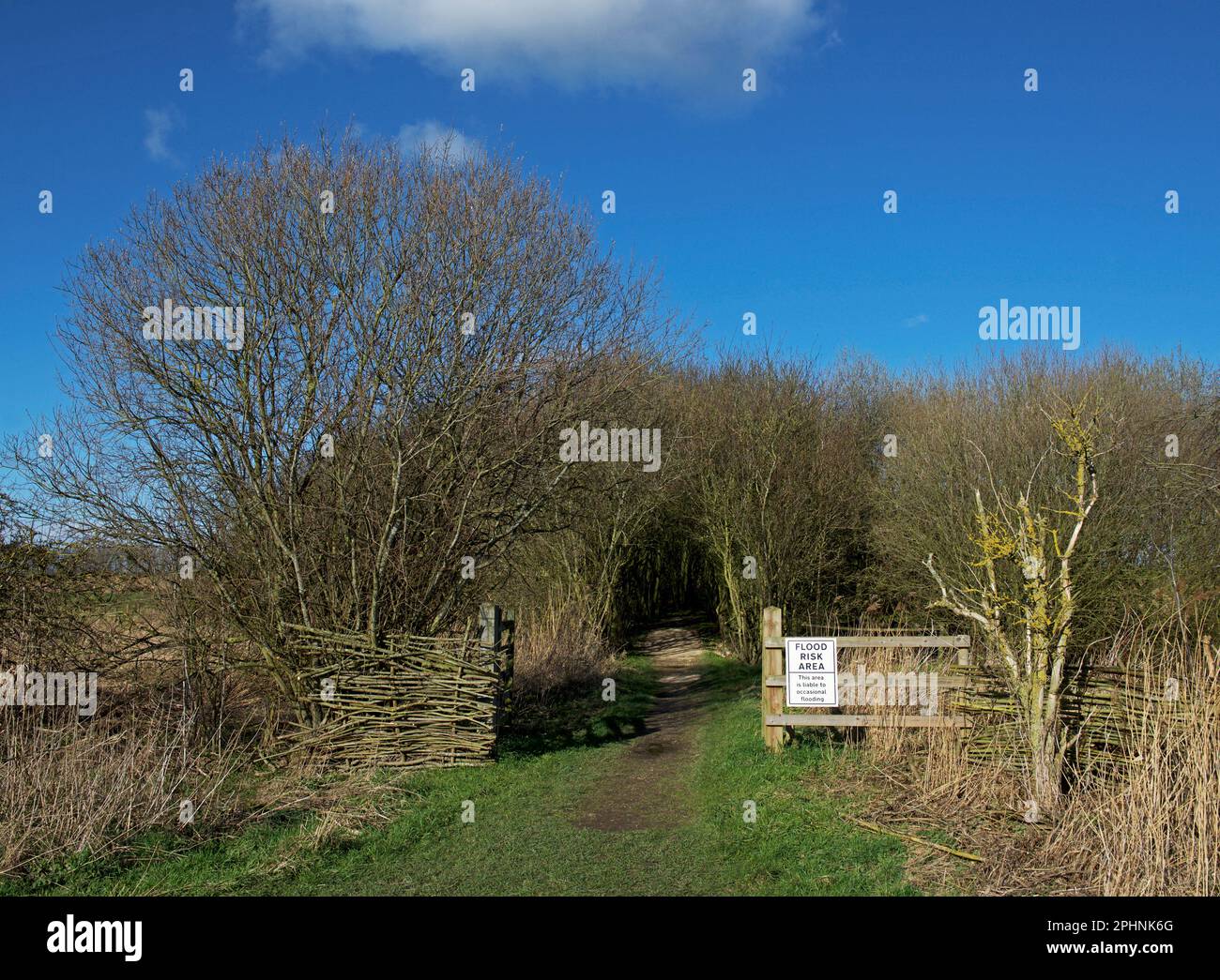 Sign warning about flooding at Blacktoft Sands, an RSPB nature reserve ...