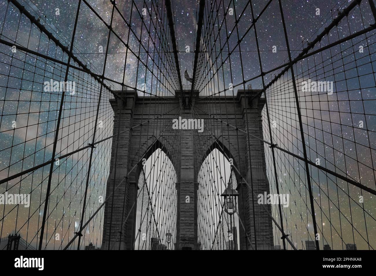 Timeless black and white image of the iconic Brooklyn Bridge under a ...