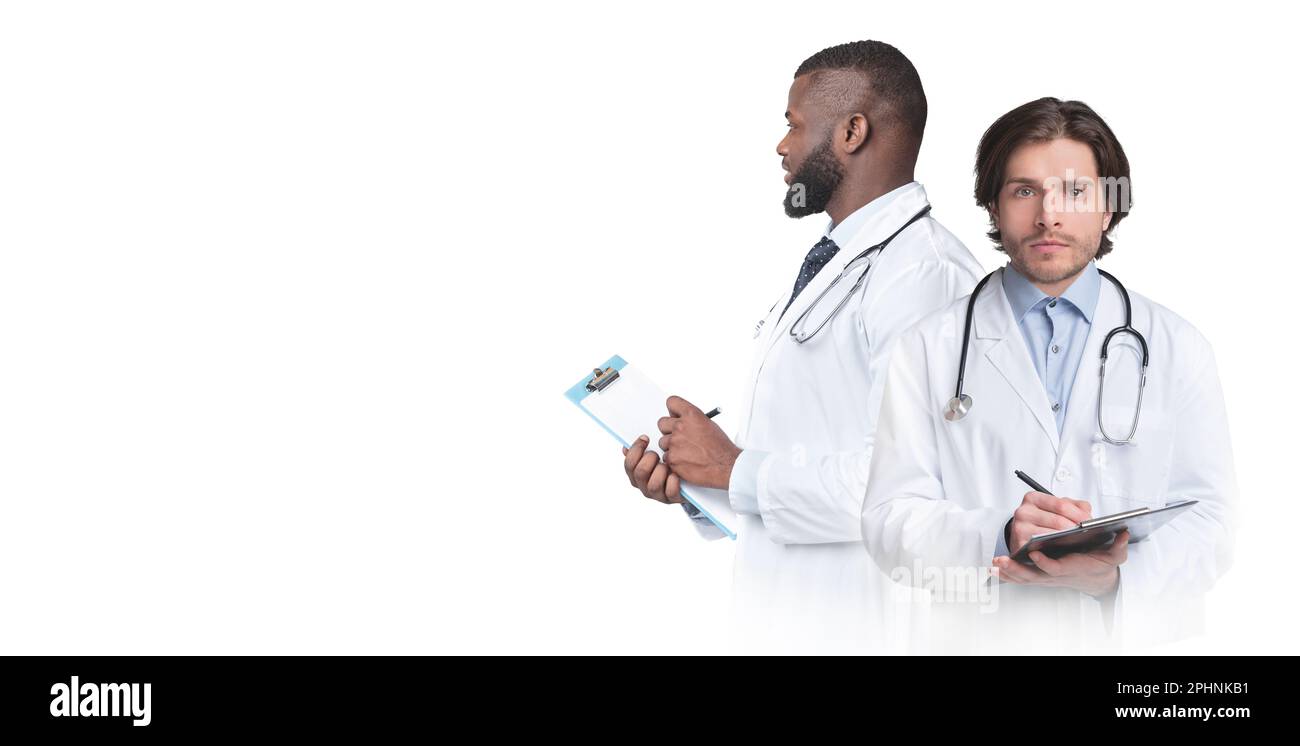 Composite Image With Two Male Doctors In Uniform With Clipboard In ...
