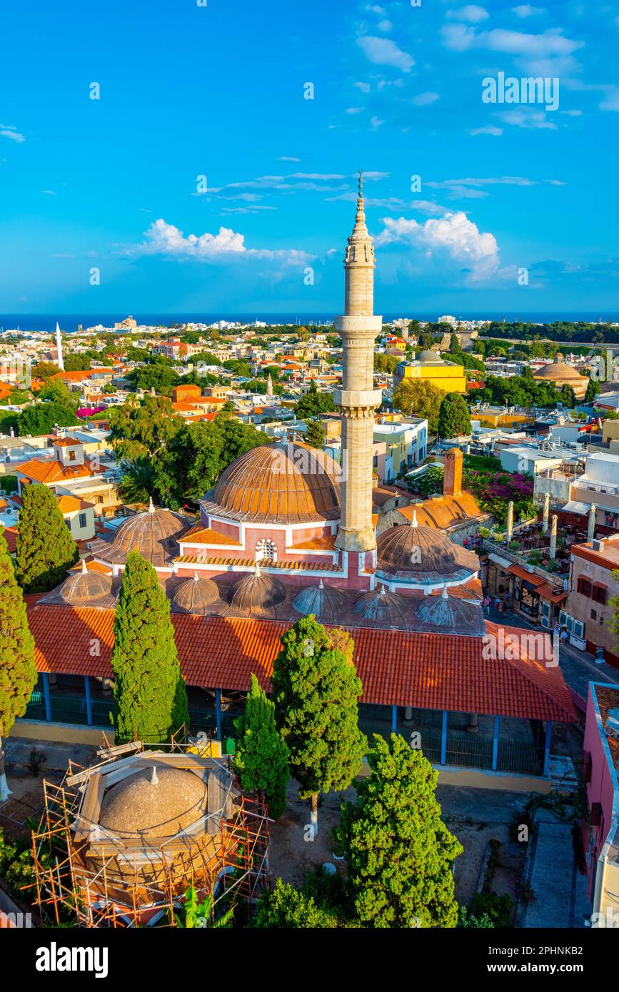 Panorama view of Greek town Rhodos with the Suleiman mosque Stock Photo ...