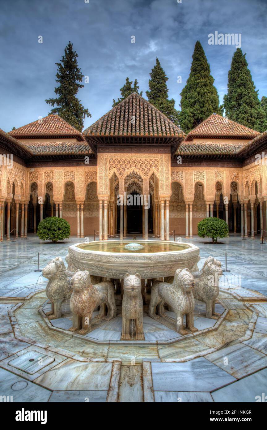 From the Palace of Lions at Al Hambra in Andalusia, Spain Stock Photo ...